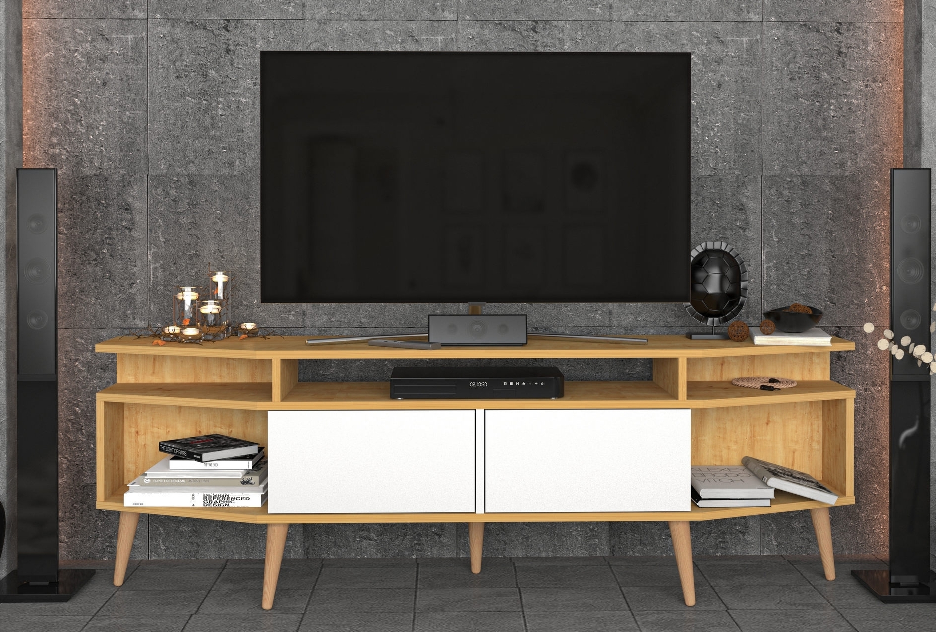 Dennis TV-bänk - Ek/vit - 5790 kr - Tv-bänkar - Trendrum.se