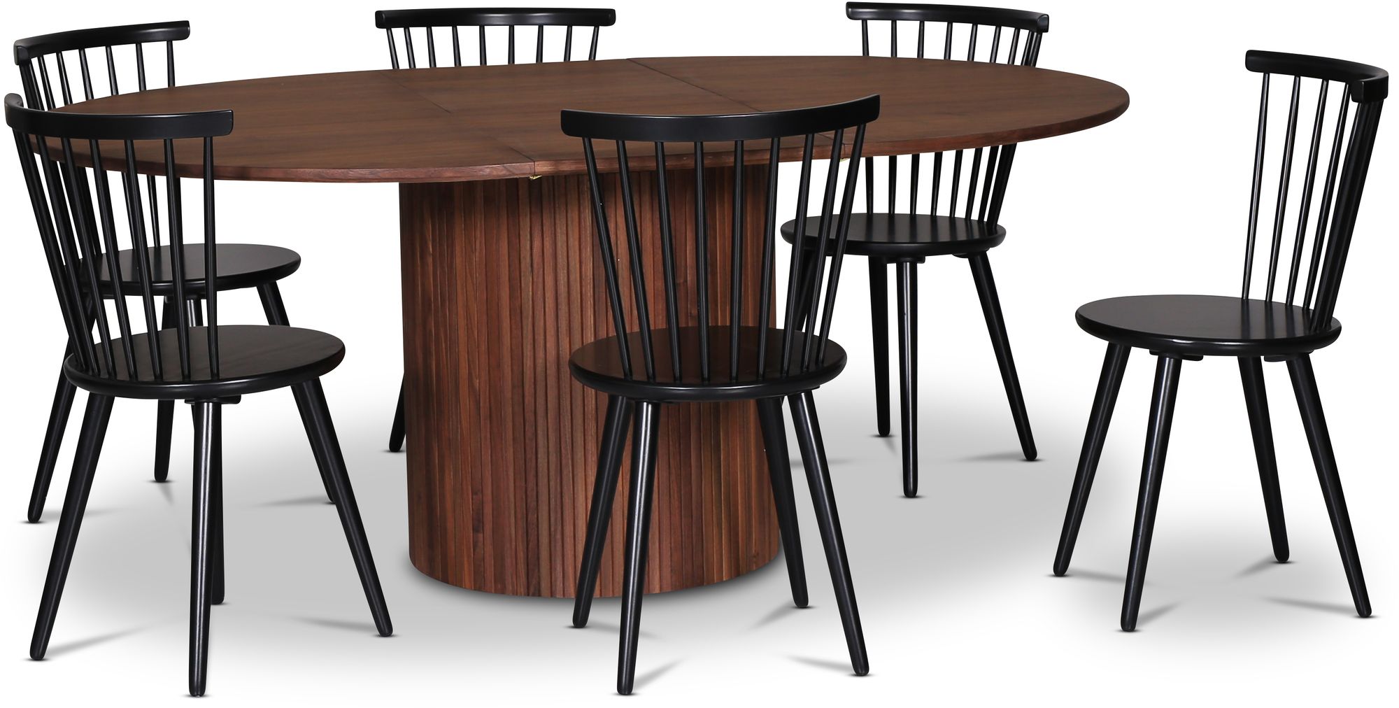 Nova matgrupp, förlängningsbart matbord Ø130-170 cm inkl 6 st svarta ...