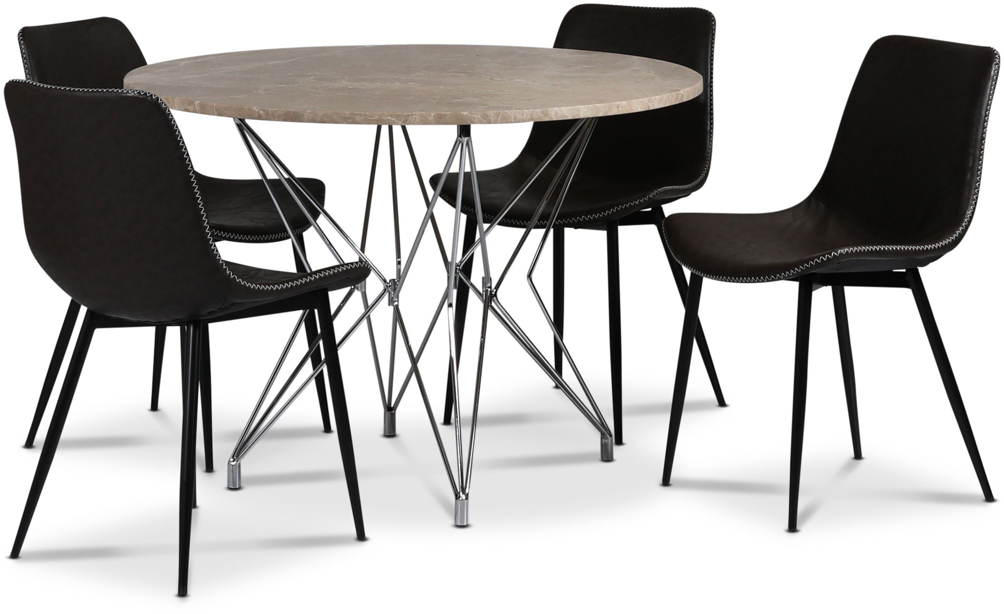 Zoo matgrupp Ø105 cm inkl. 4 st Madrid bruna matstolar - Krom / Beige ...