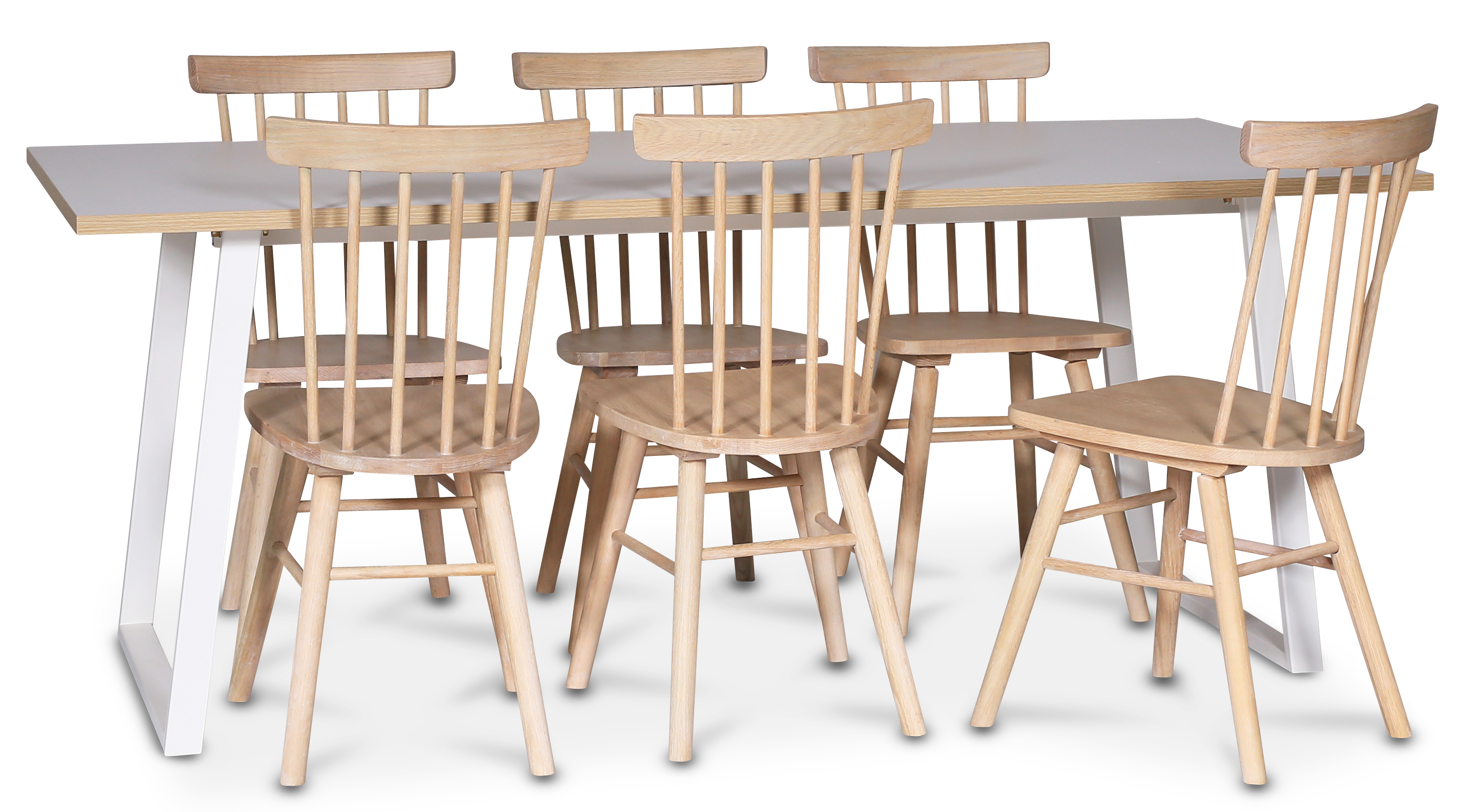 Edge matgrupp; Matbord i vit HPL 190x90 cm med 6 st Orust pinnstolar i ...