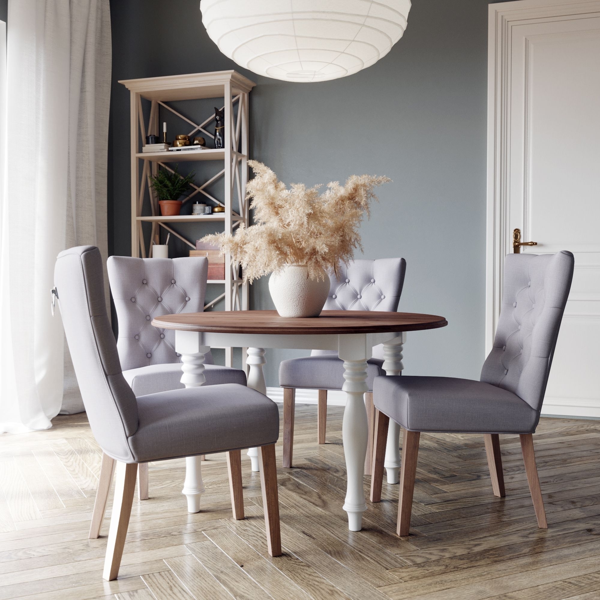 Victoria runt vitt matbord Ø120 cm med brunbetsad toppskiva ...