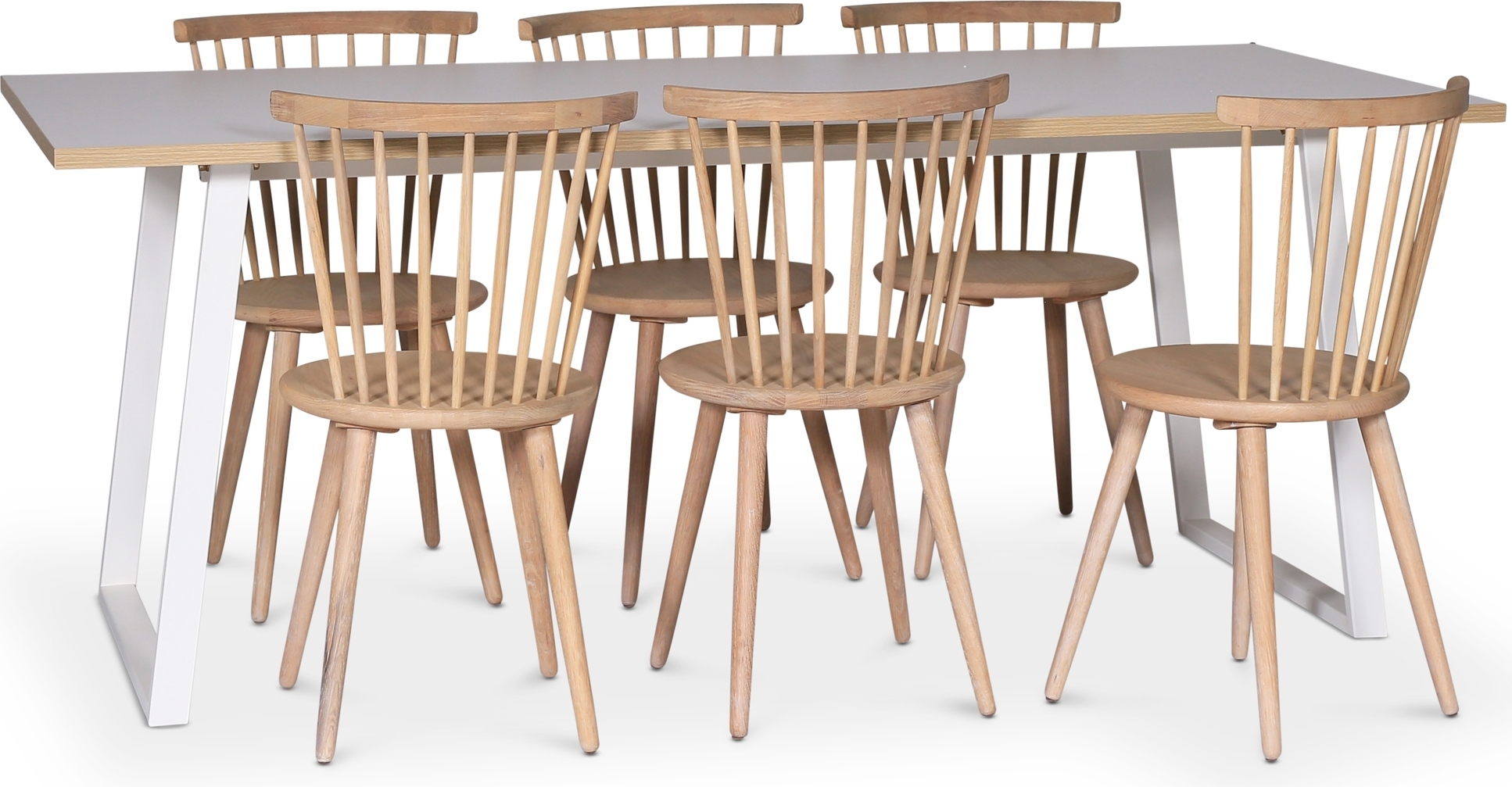 Edge matgrupp; Matbord i vit HPL 190x90 cm med 6 st Castor pinnstolar i ...