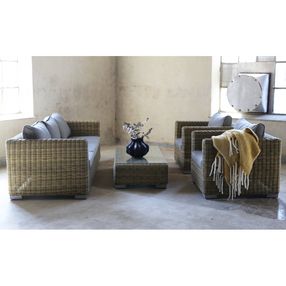 Bahamas utegrupp, Stor Soffa + 2 st fåtöljer + soffbord i konstrotting ...