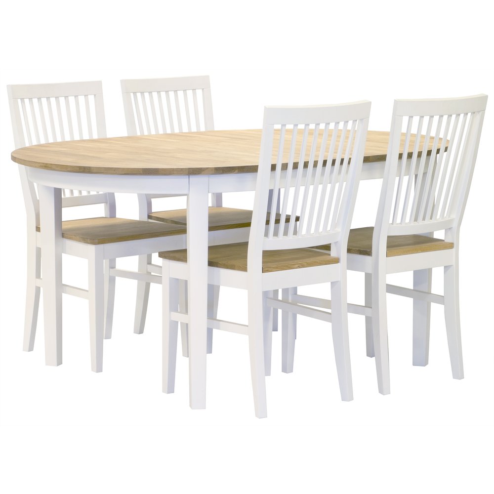 Matgrupp: Askenäs matbord, ovalt - vit / oljad ek + 4 st Selma stol ...